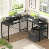 Homieasy Black L-Shaped Desk with LED Lights, Power Outlet, Monitor ...