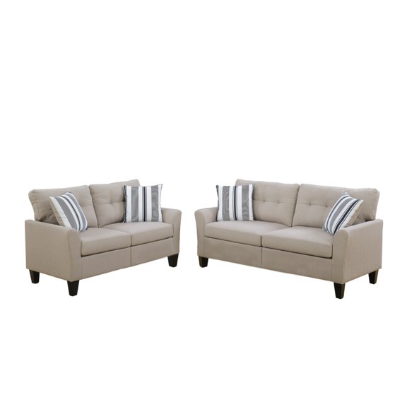 Poundex Furniture 2 Piece Couch Set for Living Room, Fabric Sofa and ...
