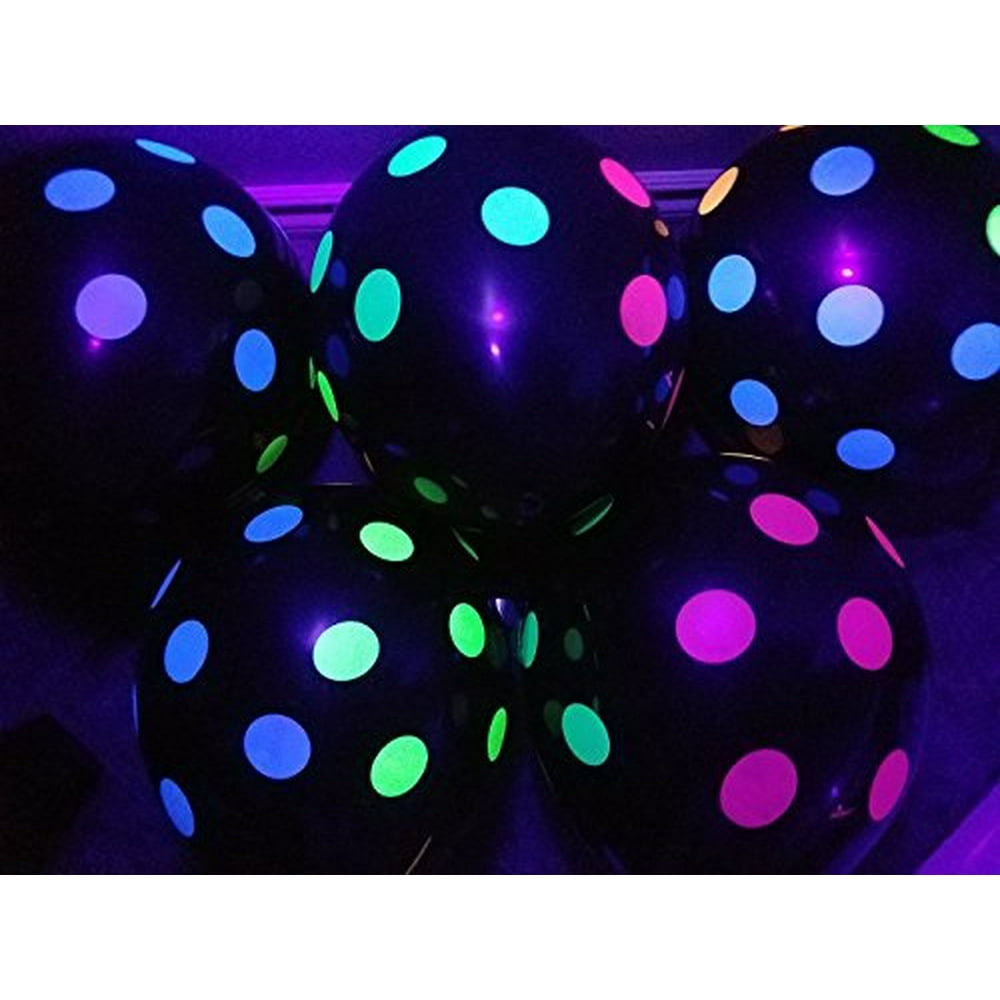 Blacklight Party Balloons - Black Balloons with Polka Dots that Glow in ...