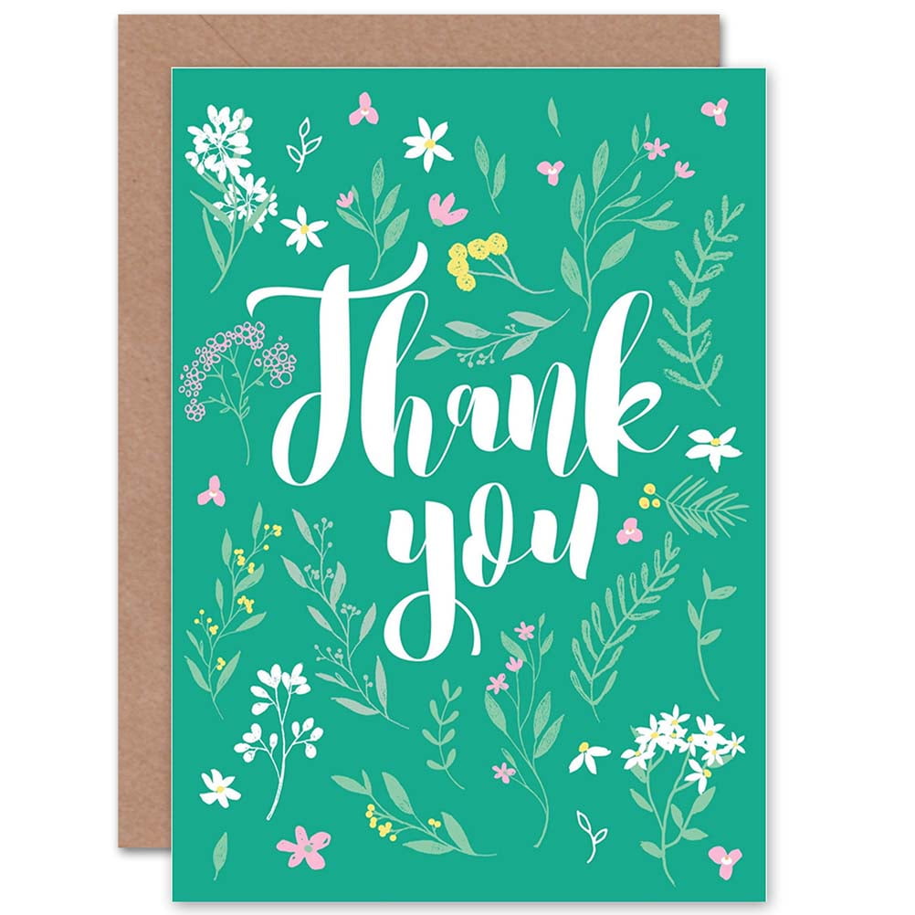 Thank You Floral Green Greetings Card Plus Envelope Blank inside ...