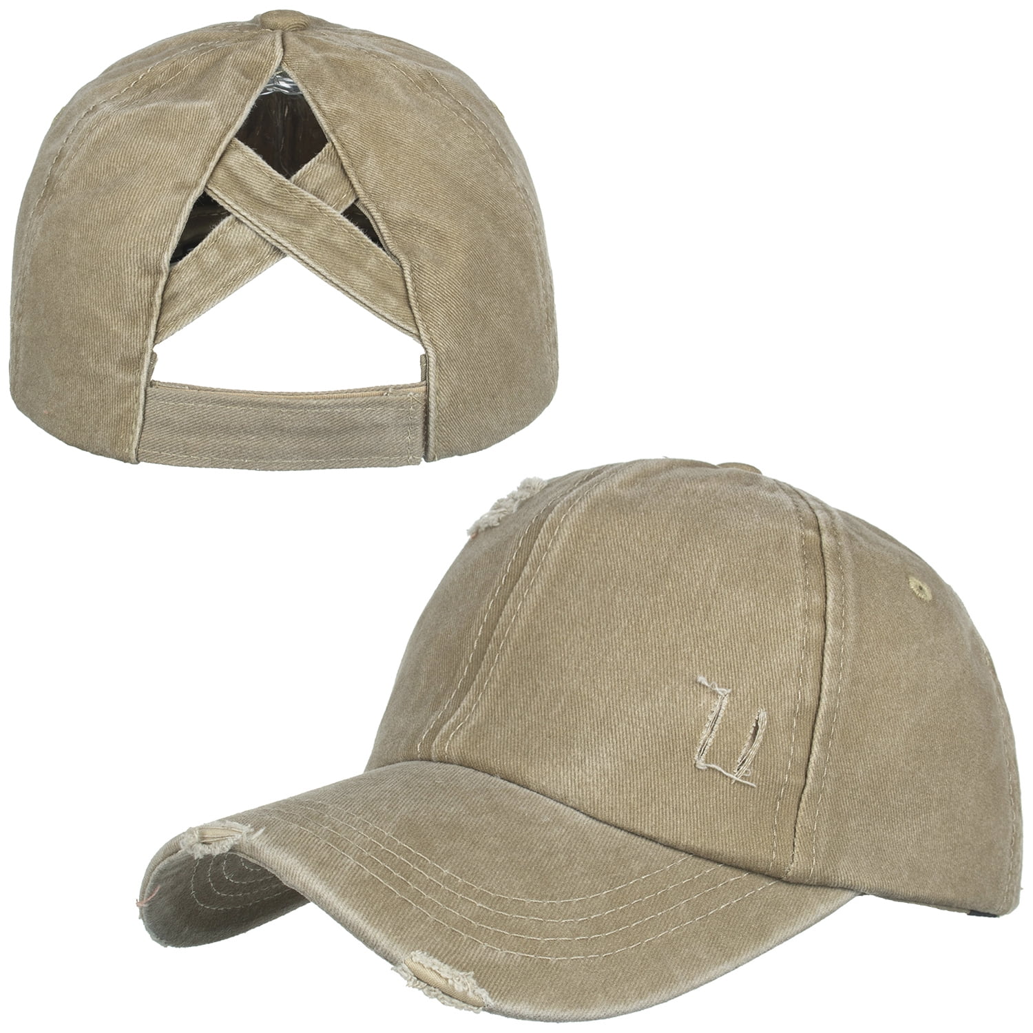 Toptie Criss Cross Distressed Ponytail Baseball Cap for Women, Washed ...