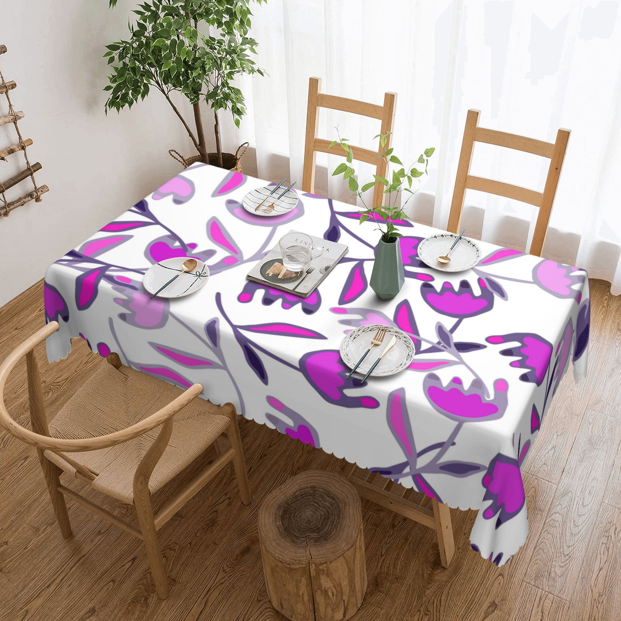 XMXY Table Cloth Rectangle Table, Purple Flower Dining Table Cover ...