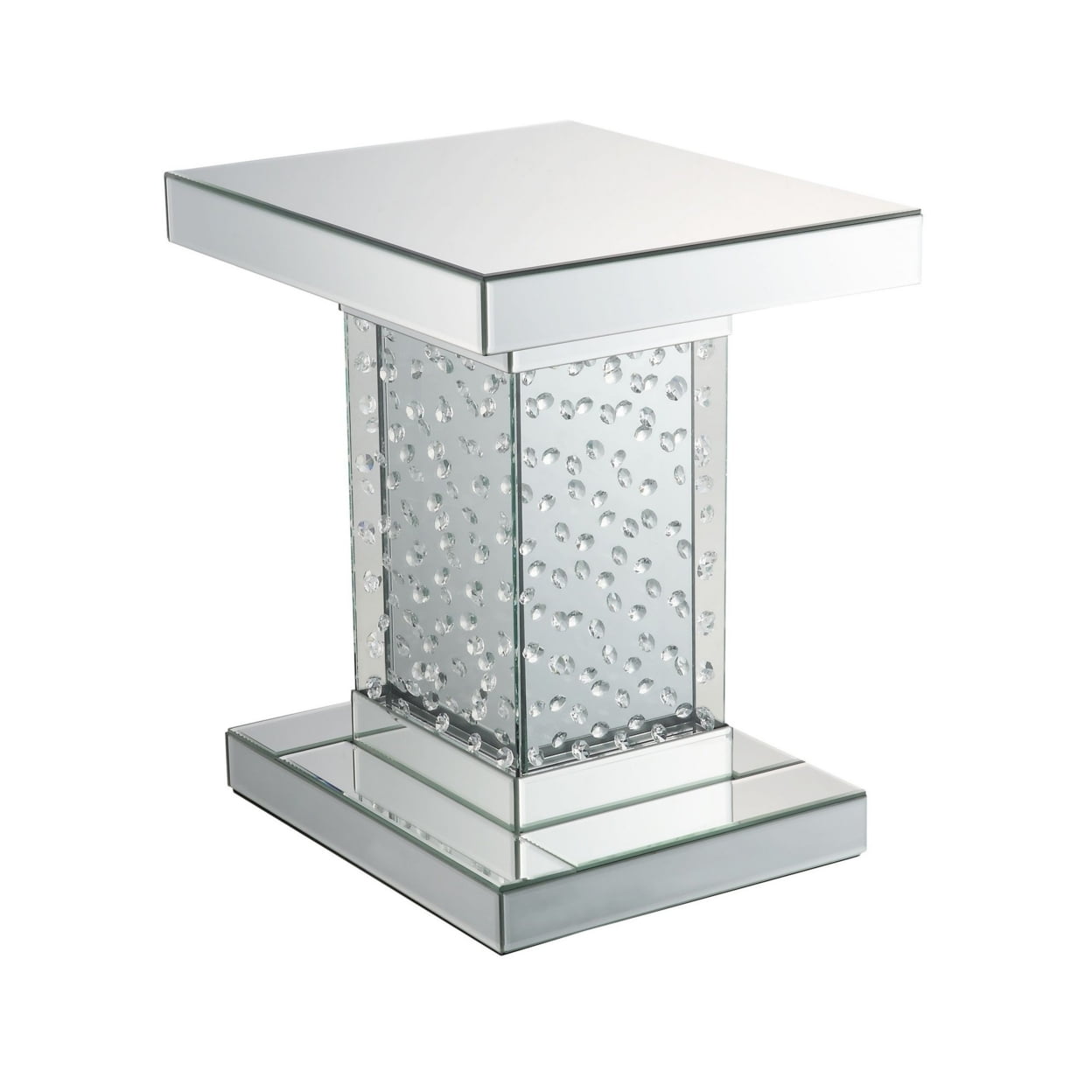 Pali 20 Inch Square Pedestal End Table, Mirrored, Faux Crystal Inlay ...
