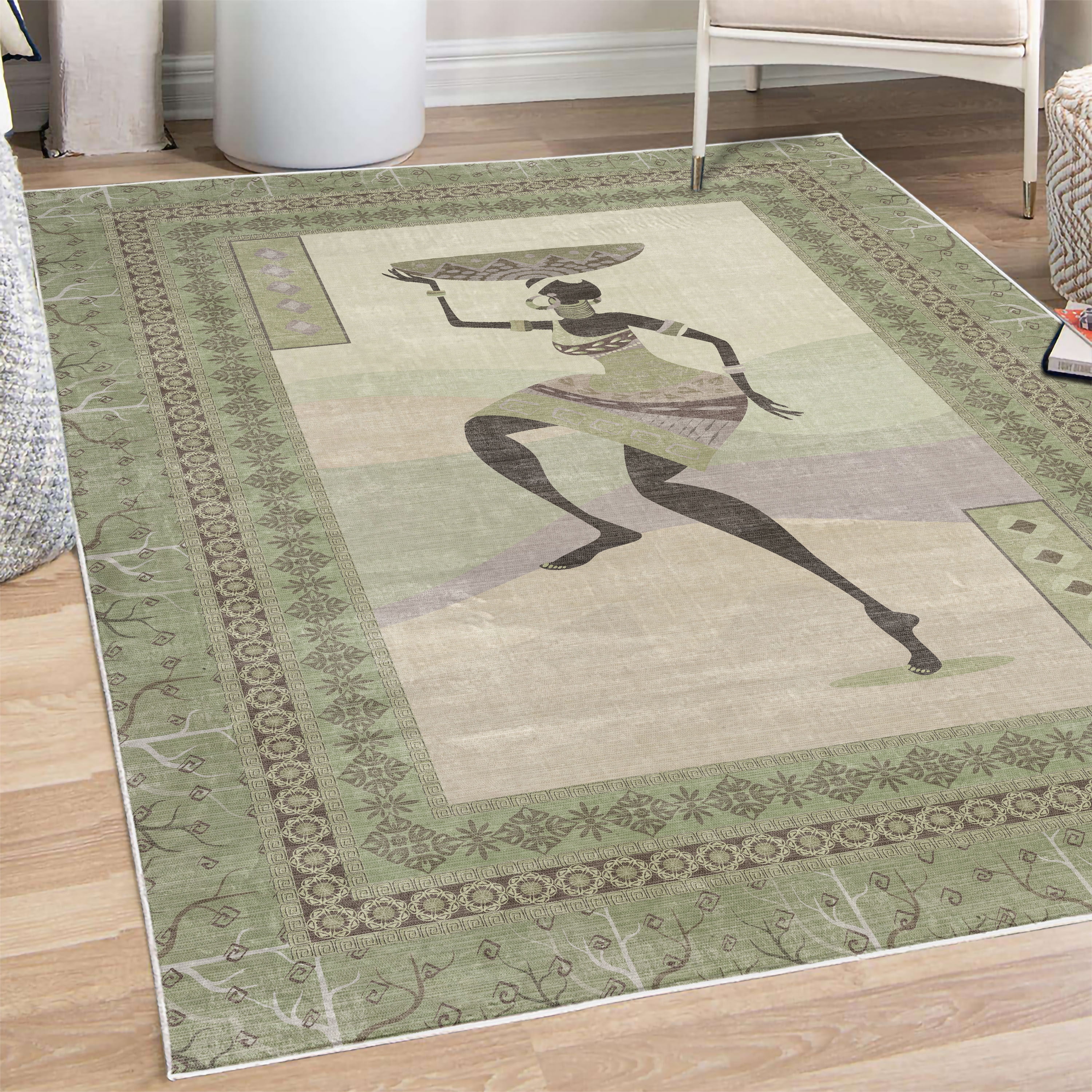 African Decorative Rug, Lady Silhouette in Folk Indigenous Clothes and ...