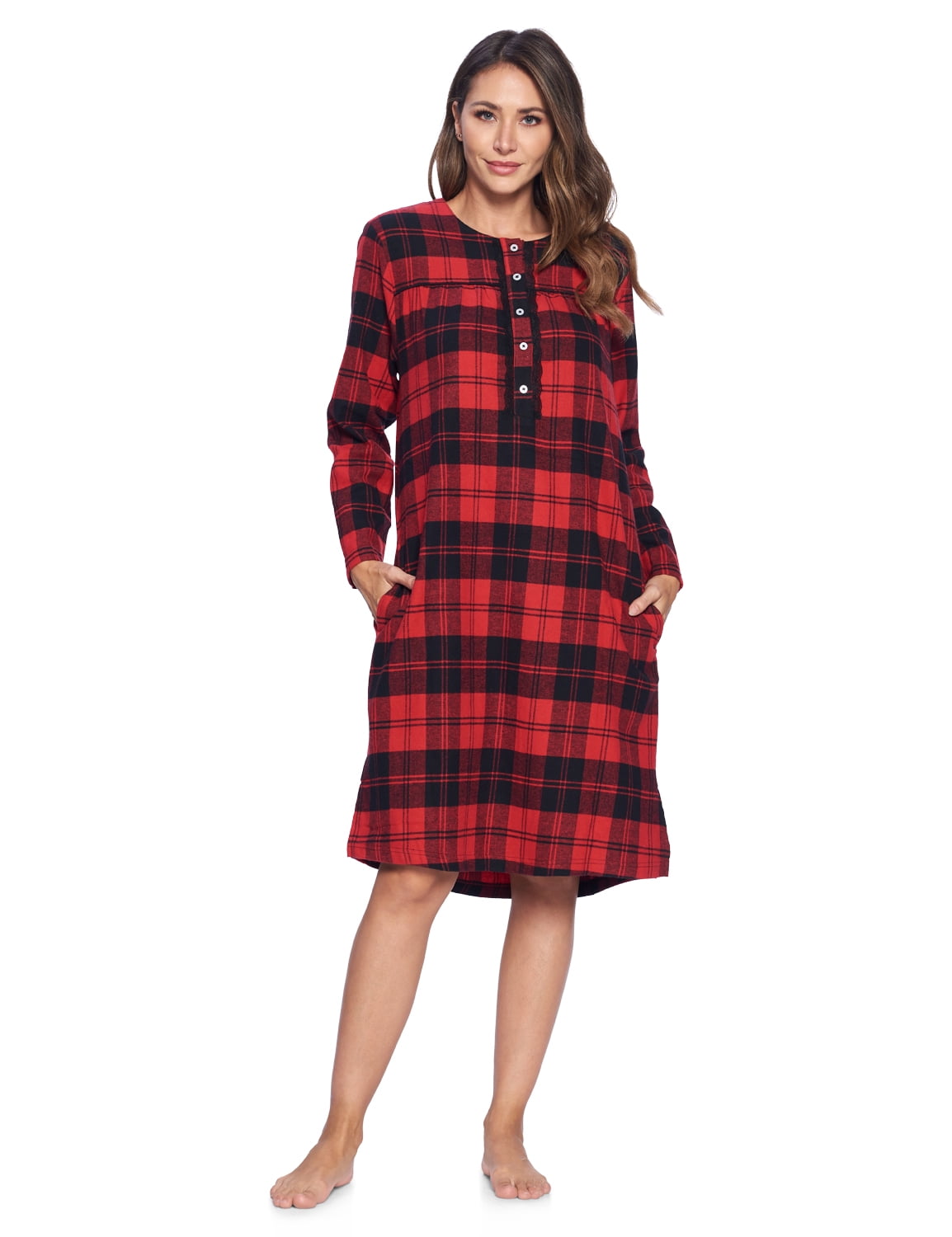 Ashford And Brooks Womens Flannel Plaid Long Sleeve Nightgown