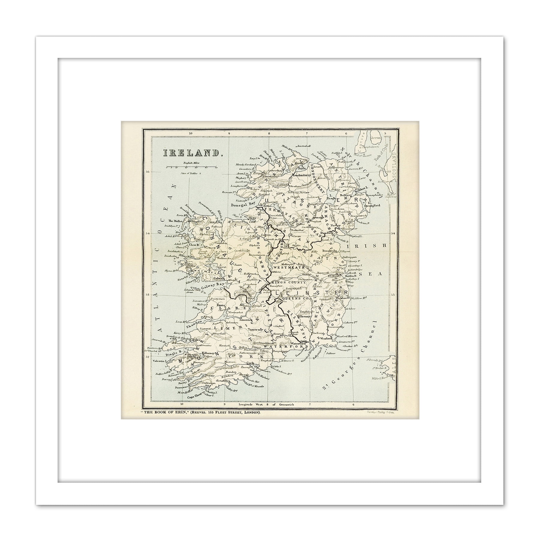 Map Reeves Book Erin Ireland Eire 8X8 Inch Square Wooden Framed Wall ...