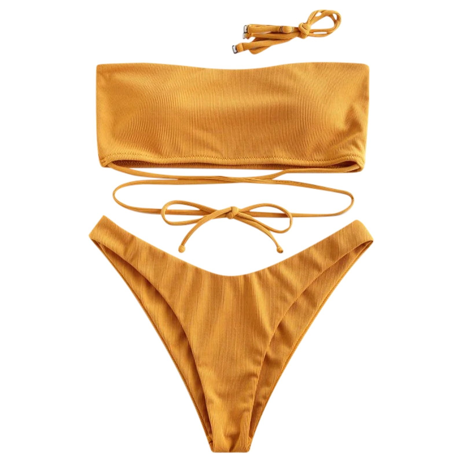 Women's High Waisted Swimming Suits Swim Suits Bandeau Solid Swim Suits ...