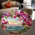 Circle Area Rug, Flower Wreath Nature Pattern Washable Non-Slip Floor ...