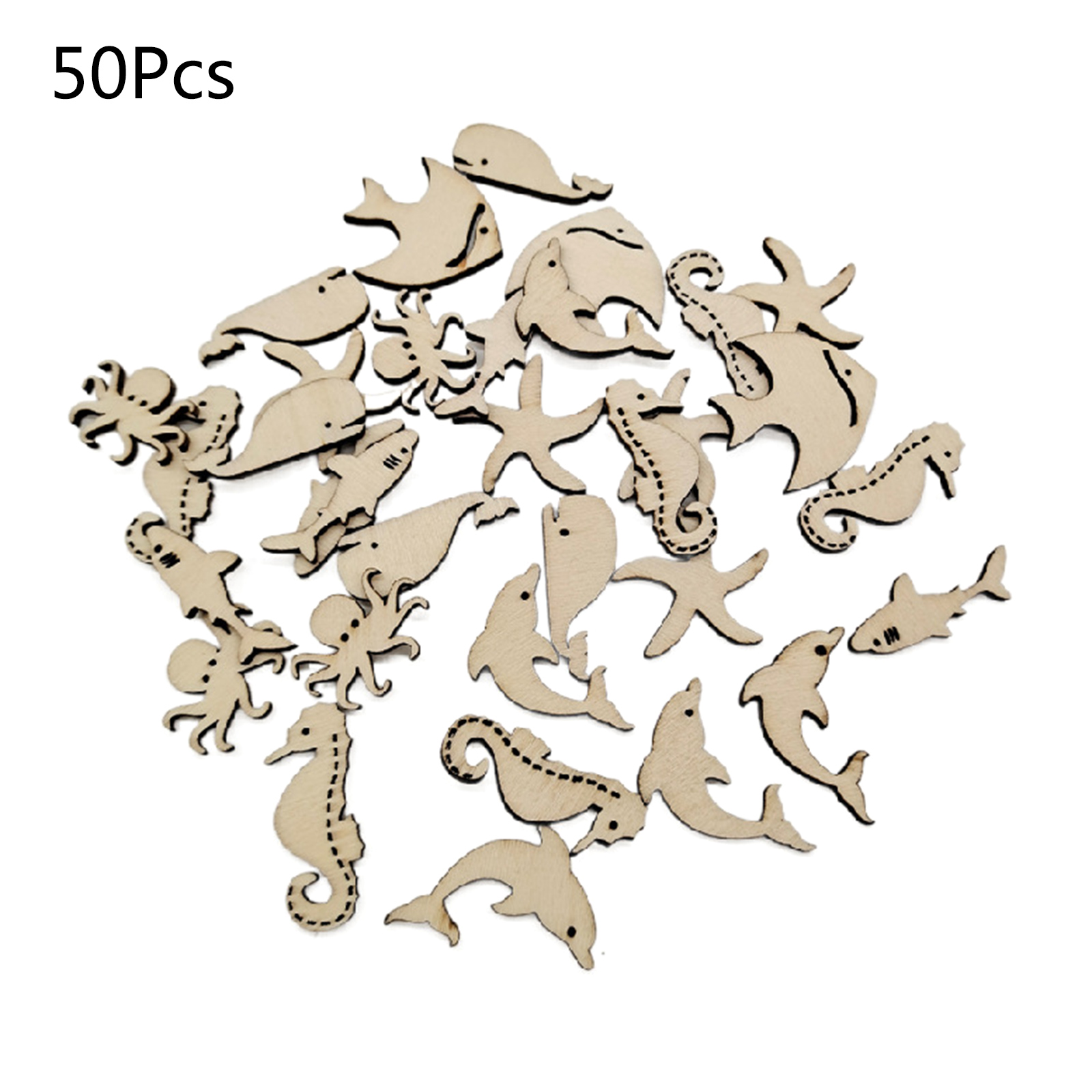RABBITH 50 Pcs/Set Ocean Sea Animals Craft Cutouts Unfinished Natural ...