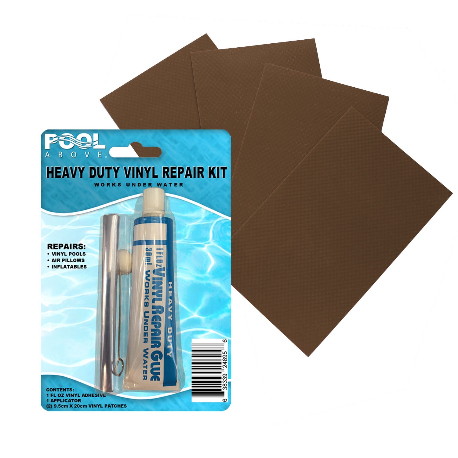 Pool Above 4 Pack 3 x 5" Heavy Duty Brown Vinyl Repair Patch Kit for ...