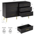 Black 6-Drawer Wood Dresser with Gold Handles, Modern Chest Organizer ...