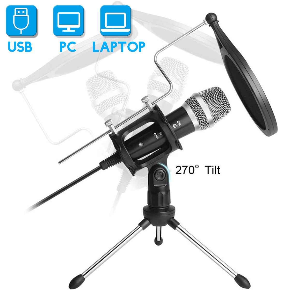 Computer Laptop USB Microphone + Adjustable Tripod Stand Set Studio ...