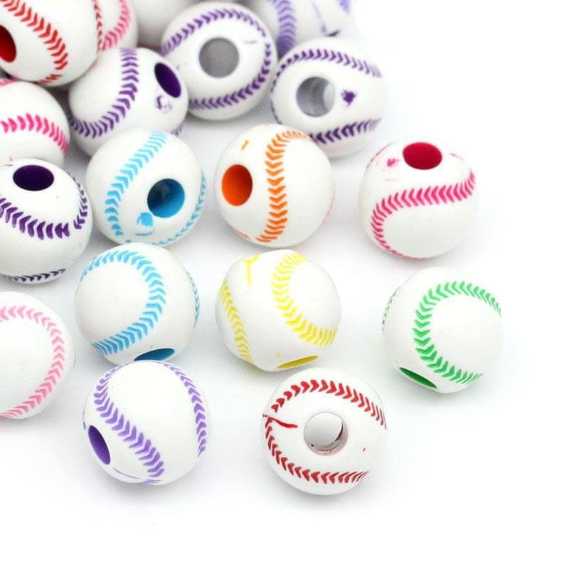 40 Round Multicolor Acrylic Baseball Beads 12mm Diameter with 3.6mm ...