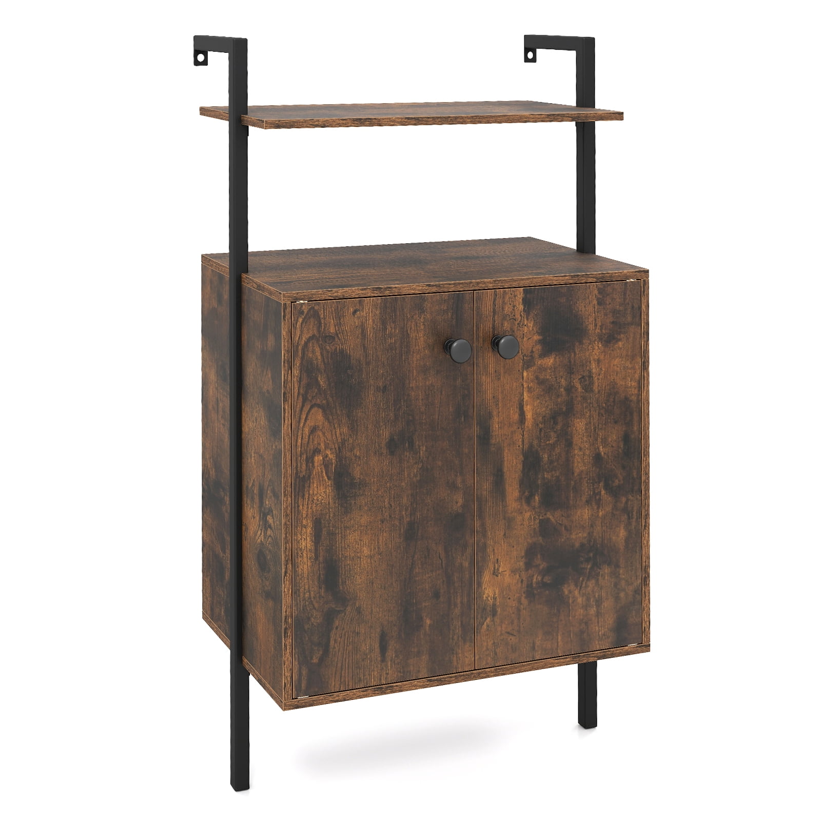 Costway 1 PCS Wall Mount Bookshelf with Storage Cabinet,2-Door ...