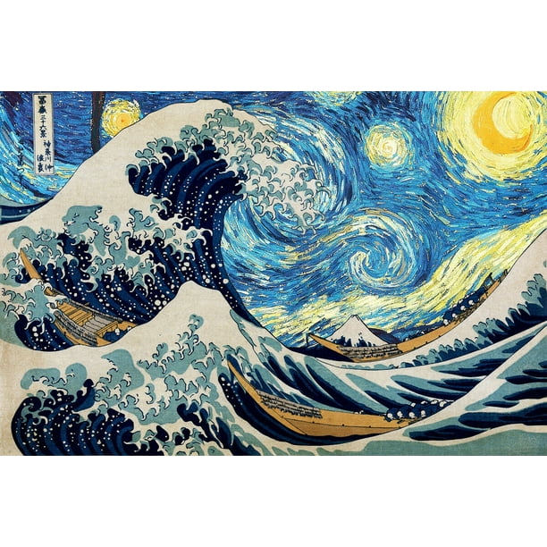 Starry Night And The Great Wave Off Kanagawa - CANVAS OR PRINT WALL ...