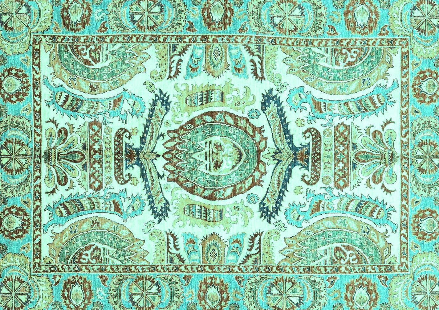 Ahgly Company Indoor Rectangle Abstract Turquoise Blue Modern Area Rugs ...