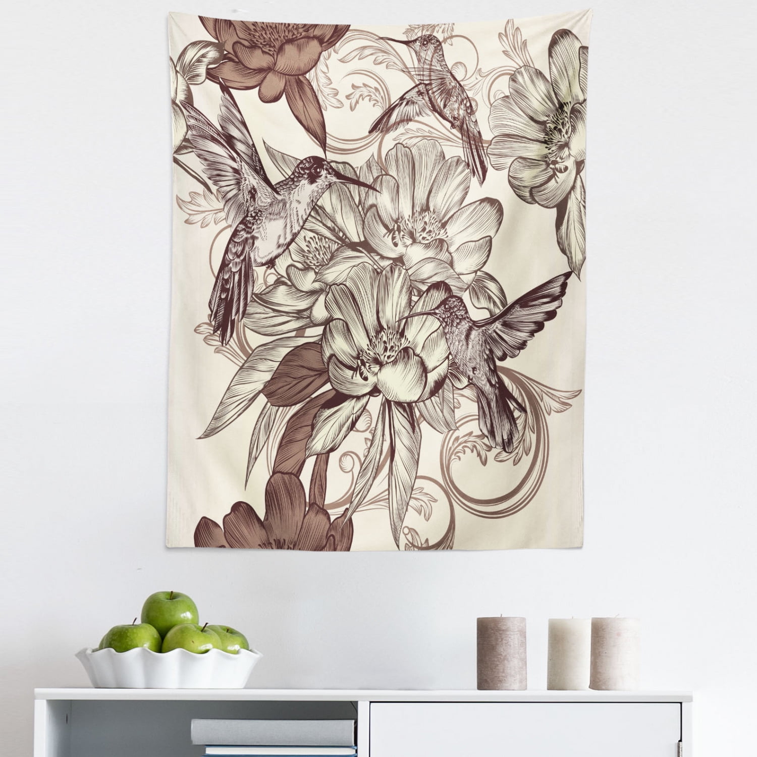 Hummingbirds Tapestry, Pattern with Birds and Flowers Classic Style ...