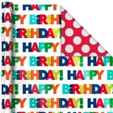 Hallmark Happy Birthday Reversible Gift Wrapping Paper, 3 Rolls, Bright