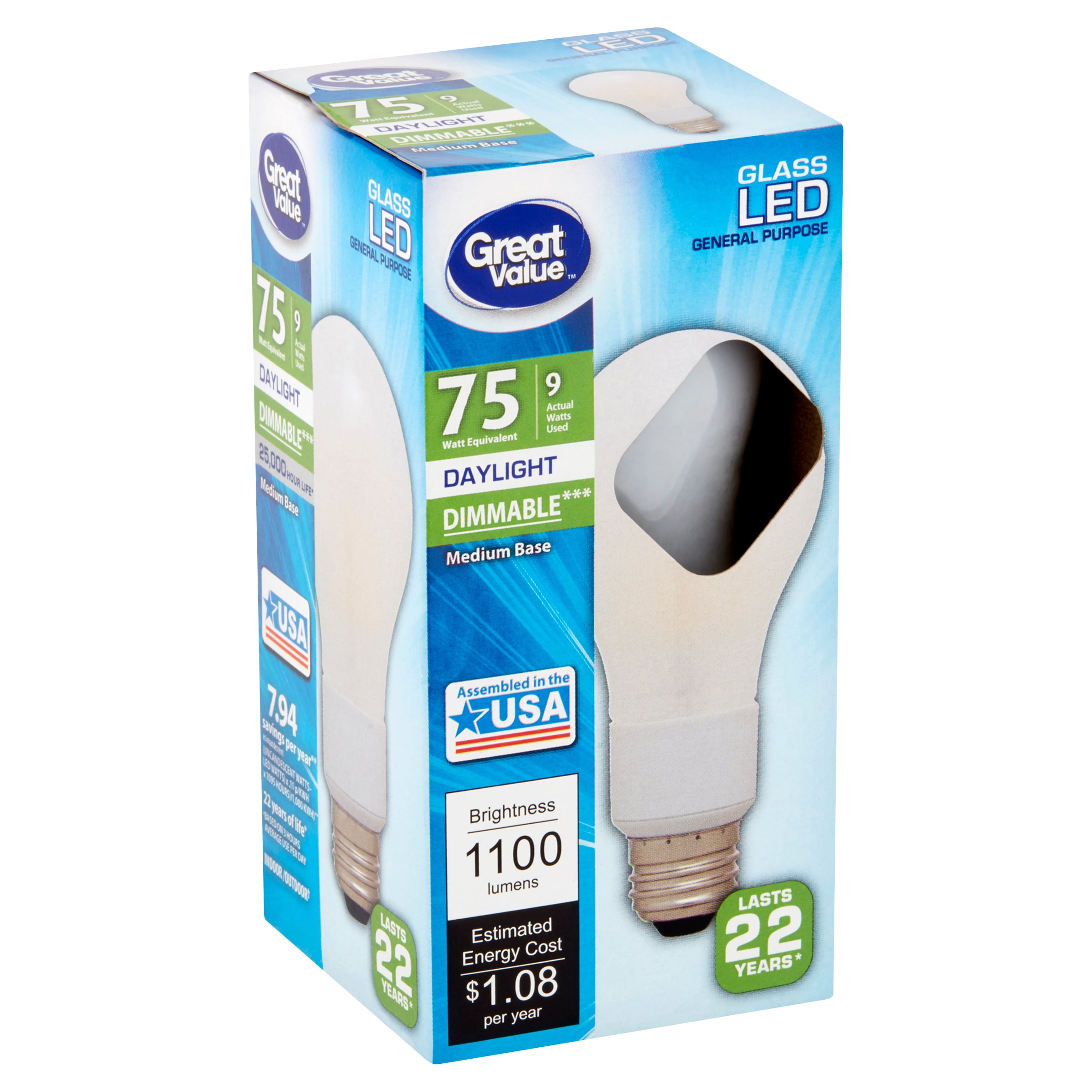Great Value Glass LED 9 Watts Daylight Medium Base Bulb - Walmart.com