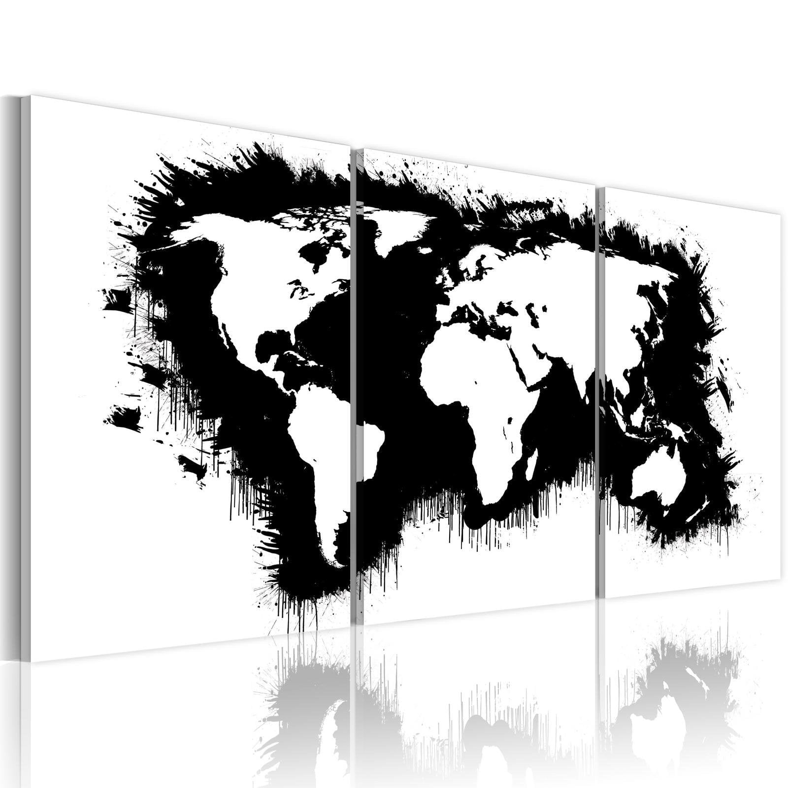 Tiptophomedecor Stretched Canvas World Map Art - The World Map In Black ...