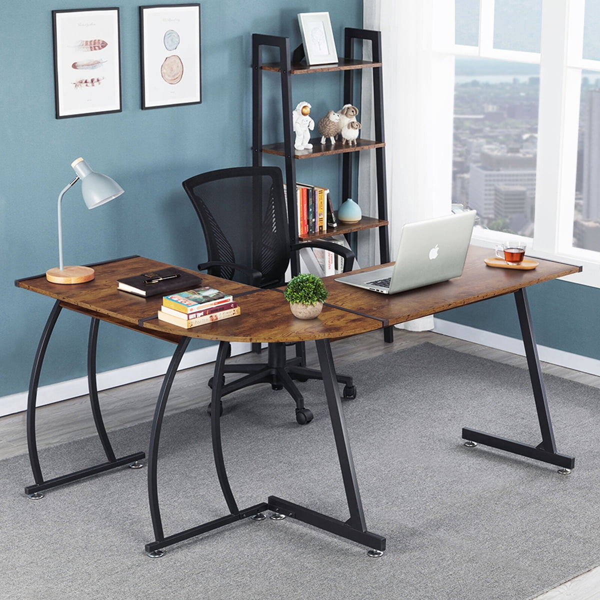 Rustic Brown L-Shaped Computer Desk - Gaming & Australia | Ubuy