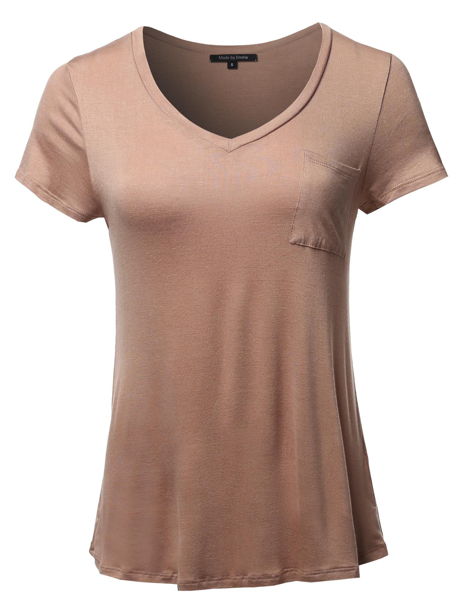 FashionOutfit Women's Basic Short Sleeve V-Neck Pocket Top - Walmart.com