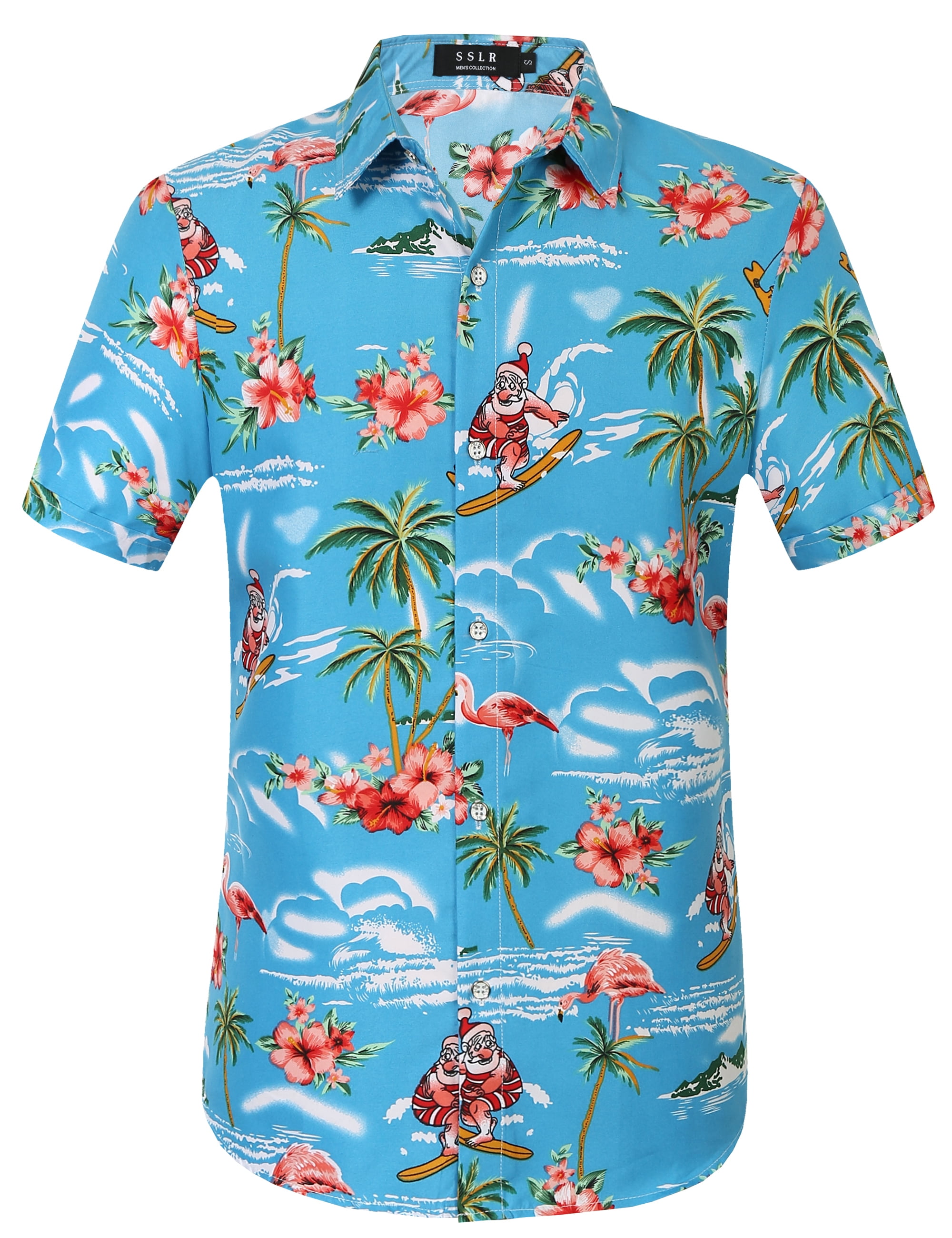 SSLR Hawaiian Shirt for Men Flamingo Short Sleeve Casual Button Down ...