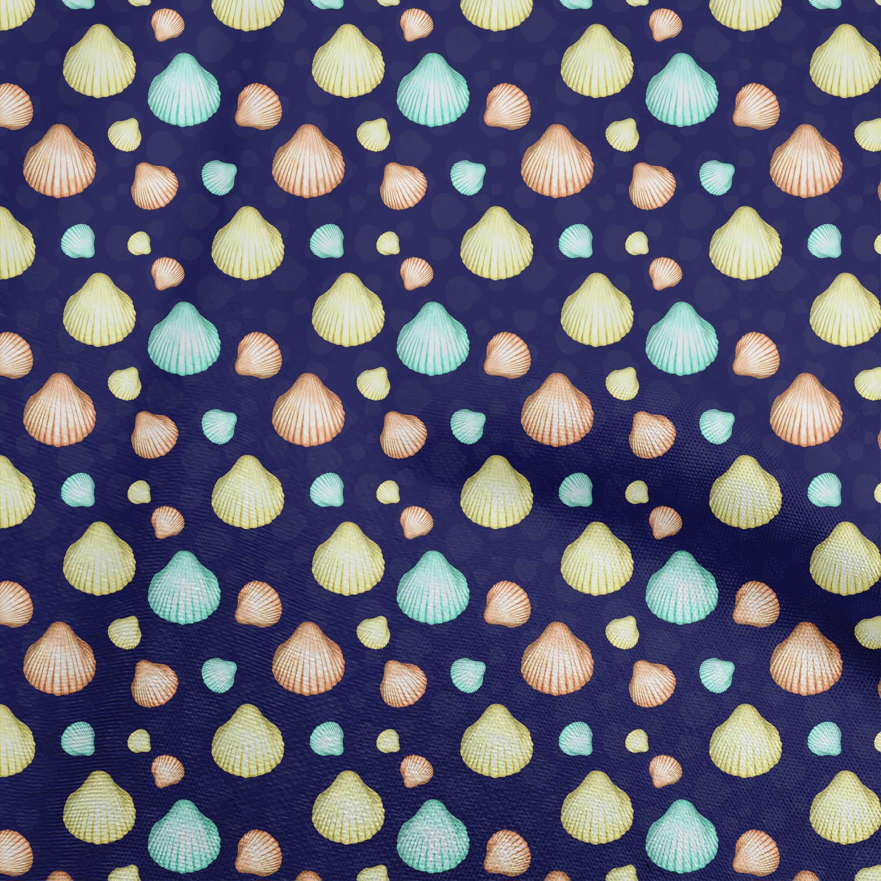 oneOone Cotton Poplin Dark Blue Fabric Ocean Watercolor Sea Cockle ...