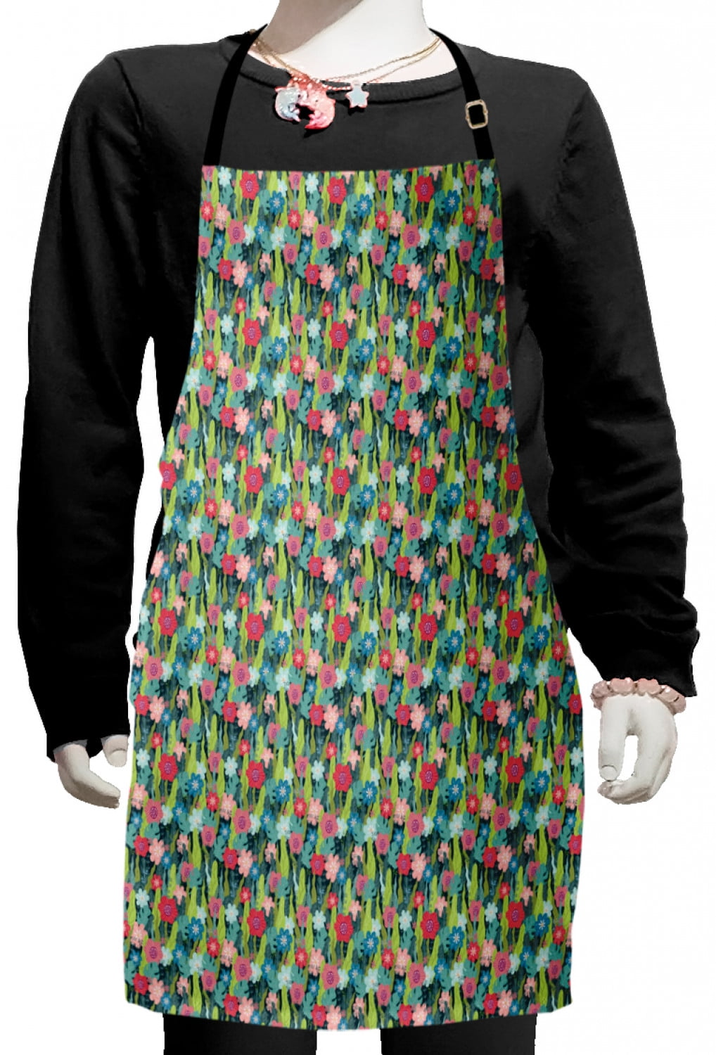 Botanical Kids Apron, Garden Art Themed Pattern with Meadow Flowers ...