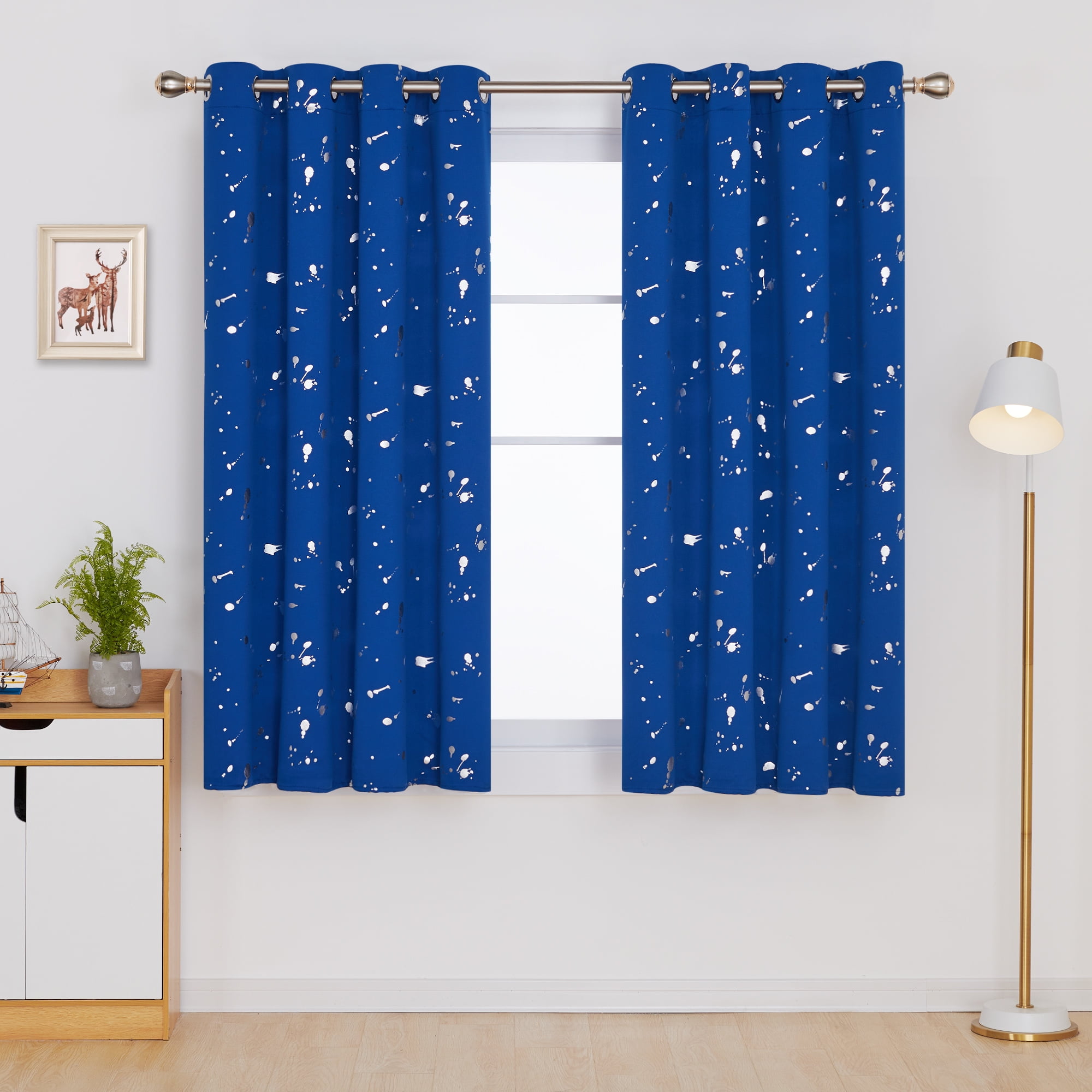 Deconovo Royal Blue Blackout Curtains Dots Foil Print Design Curtains ... Deconovo Royal Blue Blackout Curtains Dots Foil Print Design Curtains ...