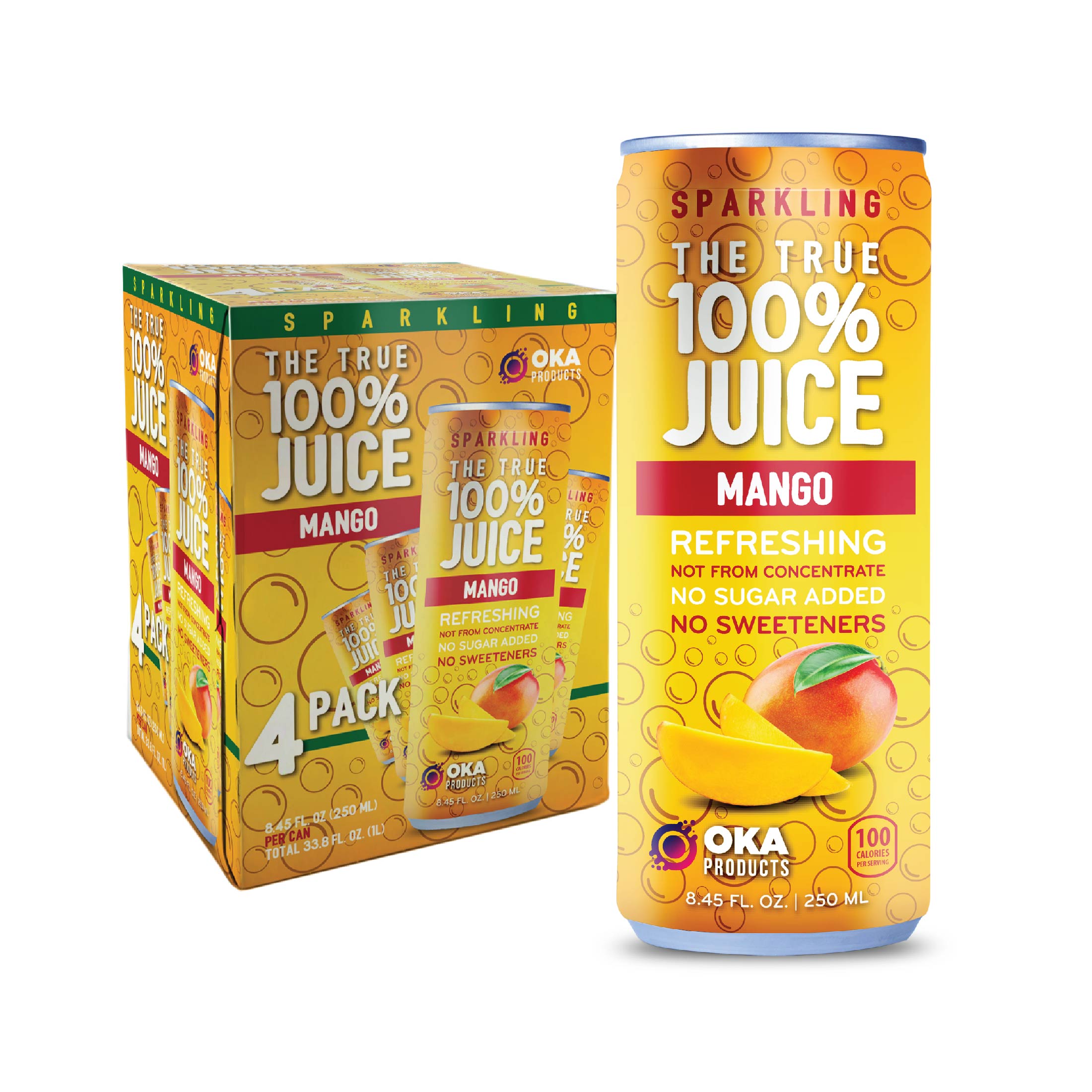 Oka Products True 100% Sparkling Mango Juice, No Added Sugar, 4pack, 8. ...
