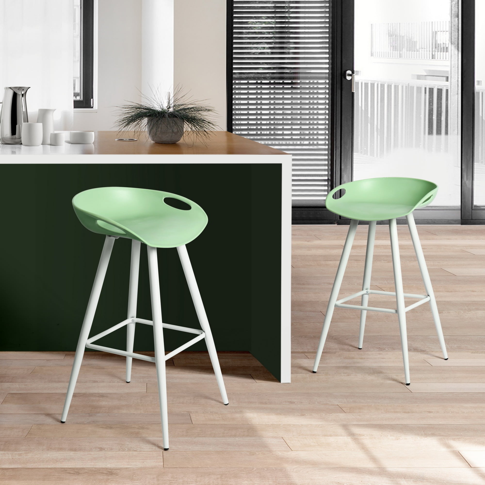 Contemporary Bak Bar & Counter Stool (Set of 2) - MINT & WHITE ...