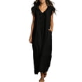 Black Womens Crew Neck Casual Dresses for Women Cap Plain Midi Fall ...