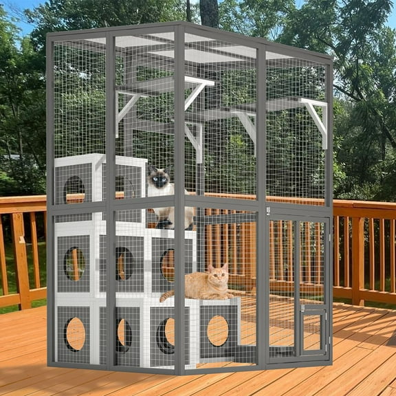 Demi Bonn 71" Large Cat House Wooden Catio Outdoor Cat Enclosure for ...