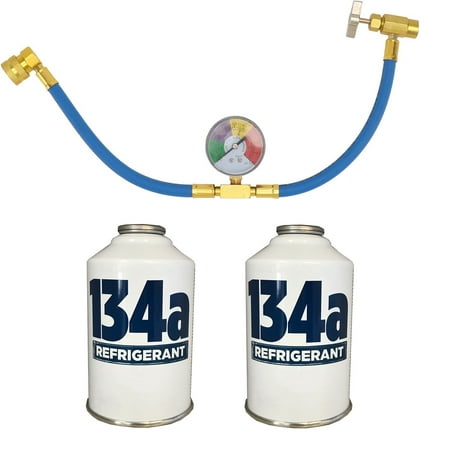 2 Cans 6oz 134 Replacement Refrigerant & Charging Hose Kit with Gauge ...