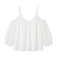 Abomasnow Women's Cotton Shirts Long Puff Sleeve Cold Shoulder V-Neck ...