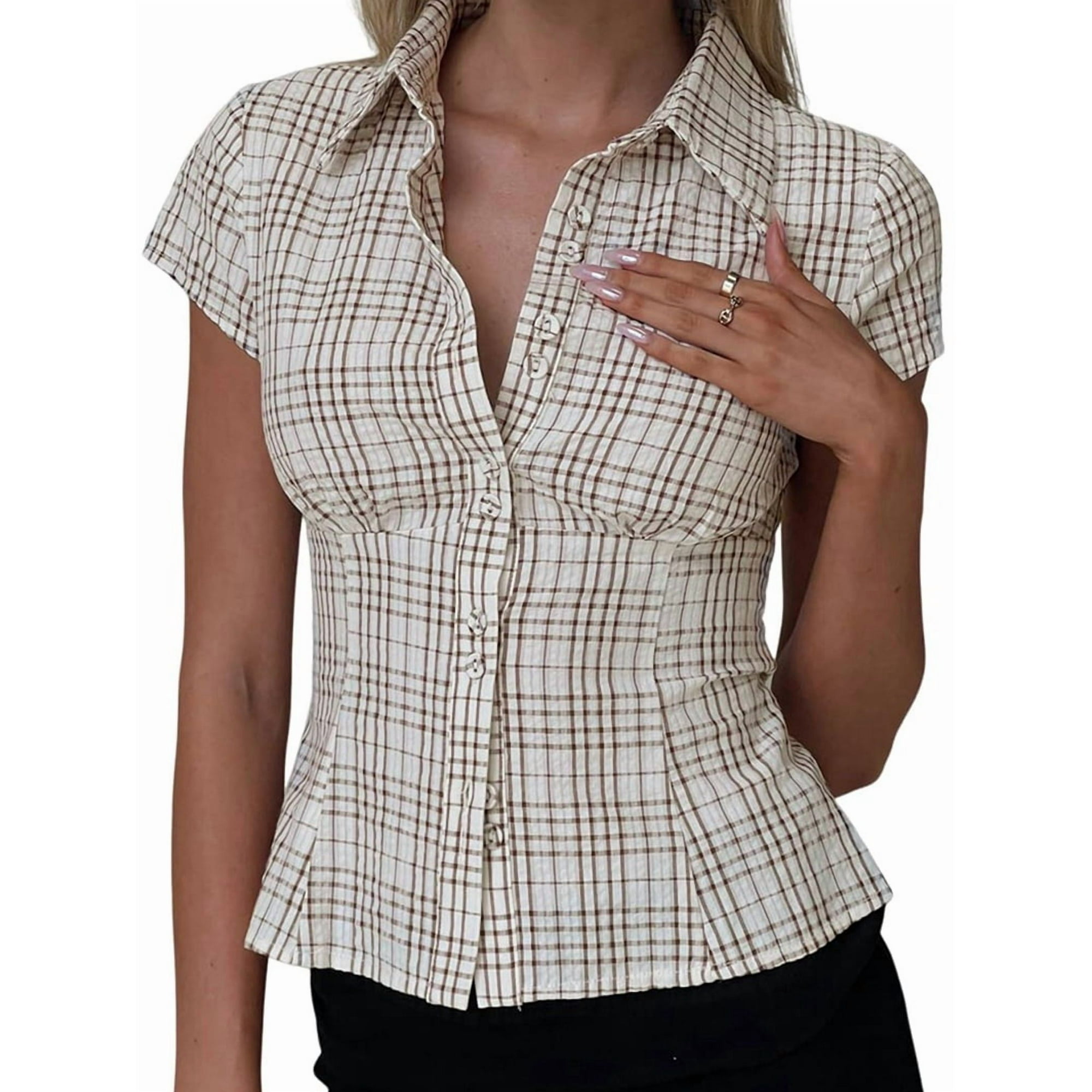 Click here for Unbranded Women Y2k Short Sleeve Button Up Shirt L... prices