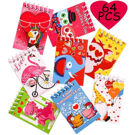 64 Pieces Valentine’s Day Notepads Party Favors for Kids - Spiral ...