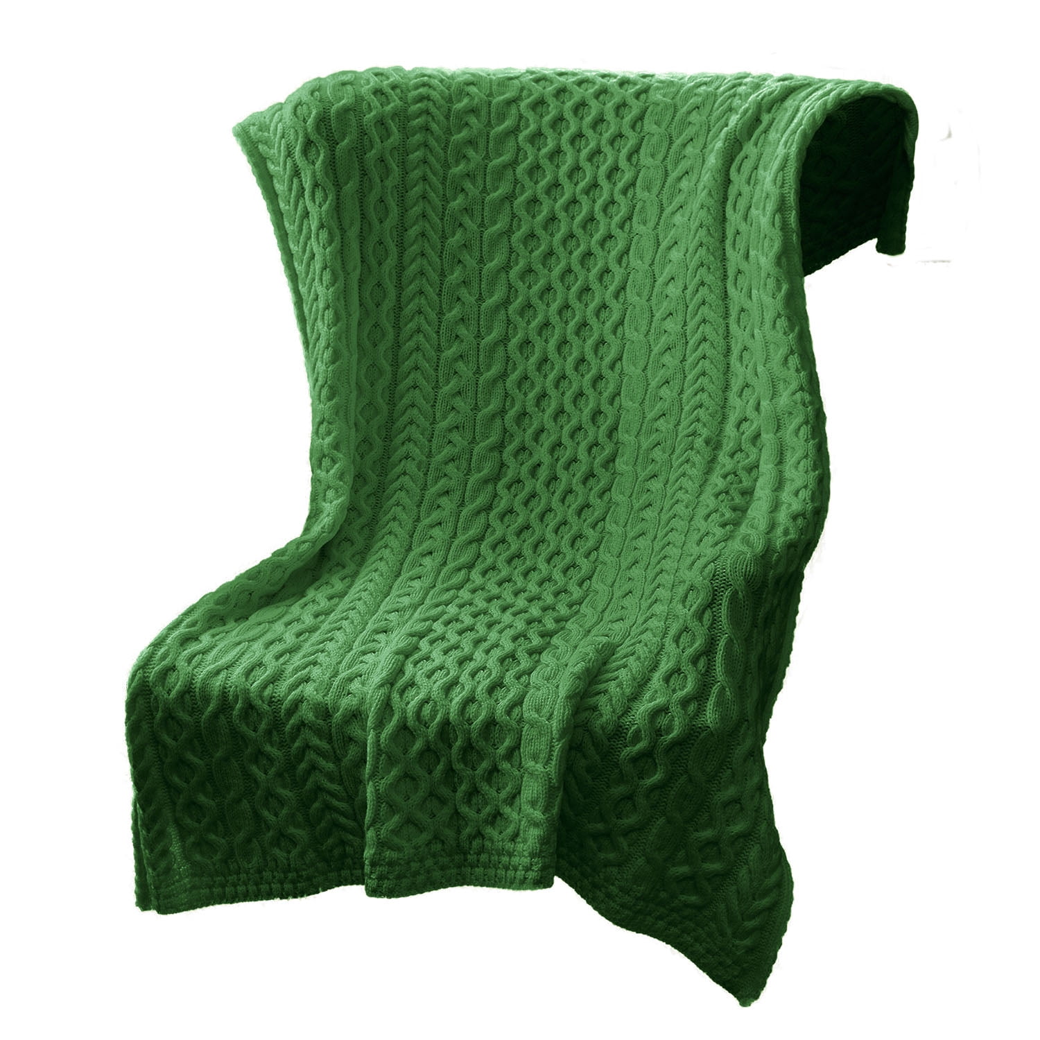 Saol Irish Aran Cable Knitted 100% Premium Soft Merino Wool Green Throw ...