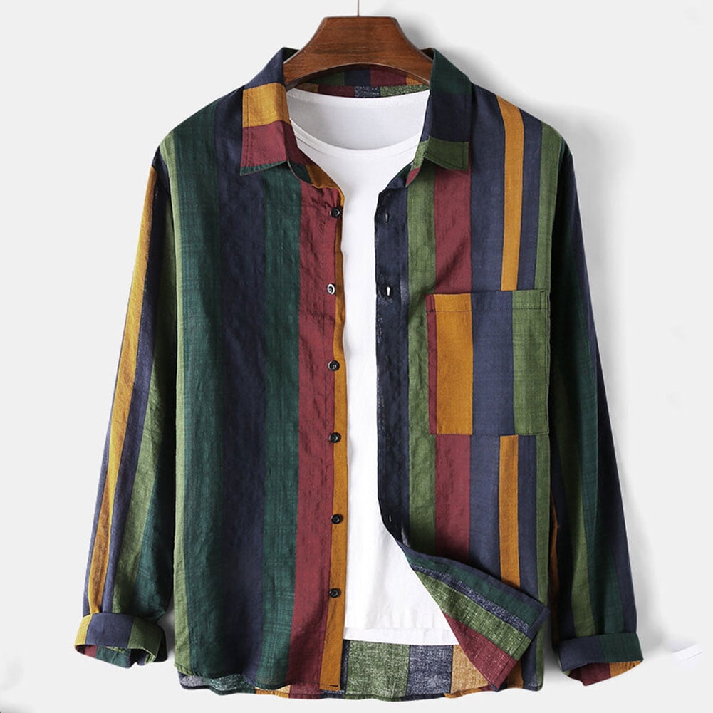 Click here for Mialoley Men?s Blouse  Button-Up Striped Folded Co... prices