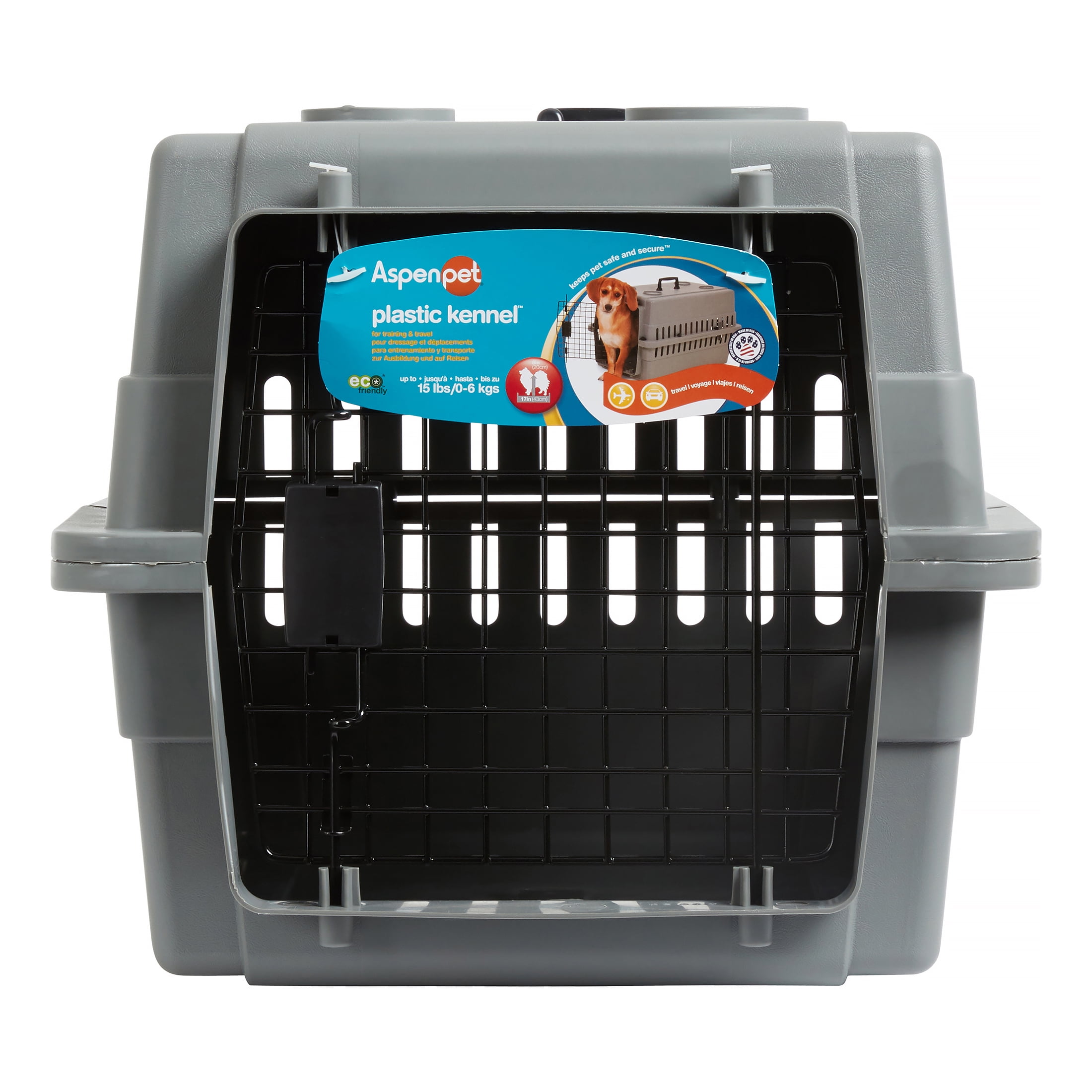 Petmate Carriers Aspenpet Traditional Plastic Kennel, Gray, 24 inch ...