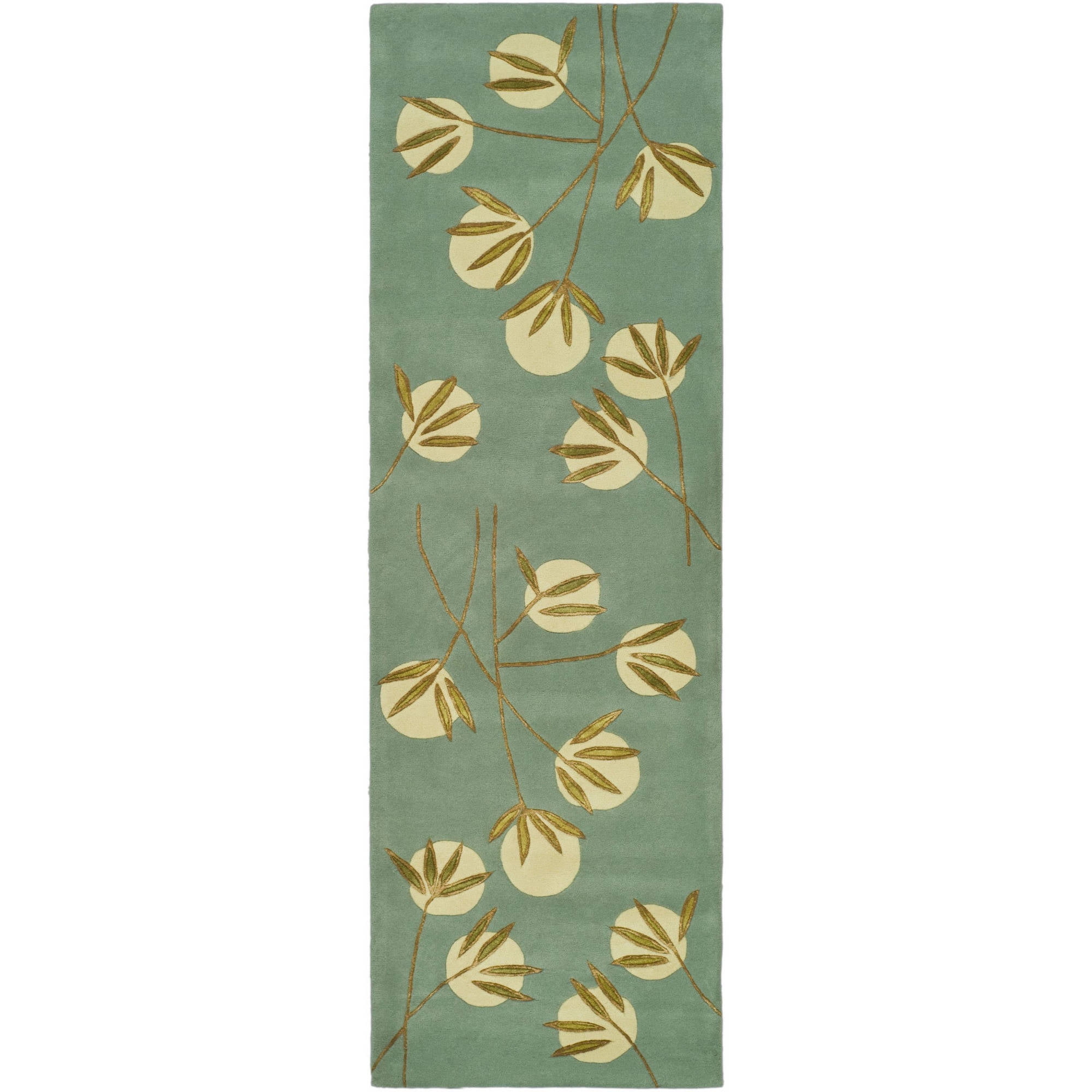 SAFAVIEH Soho Dixie Floral Wool Runner Rug, Light Blue/Green, 2'6" x 8 ...