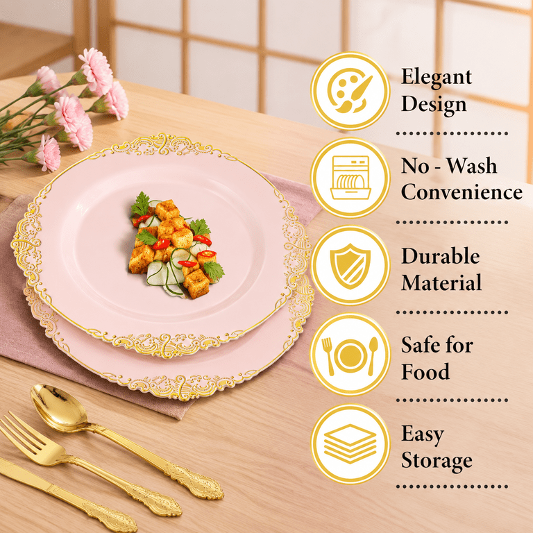 Pink 175Pcs(25Guests) Plastic Disposable Party Dinnerware Set - Walmart.com