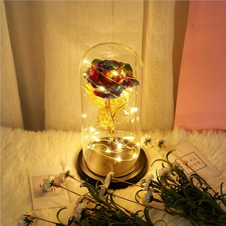 LED Eternal Rose with Glass Dome 24K Gold Foil roses flowers Flower And ...