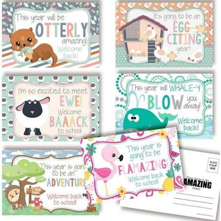 Fun Animal Themed Welcome Back To School Blank Postcards For Teachers ...