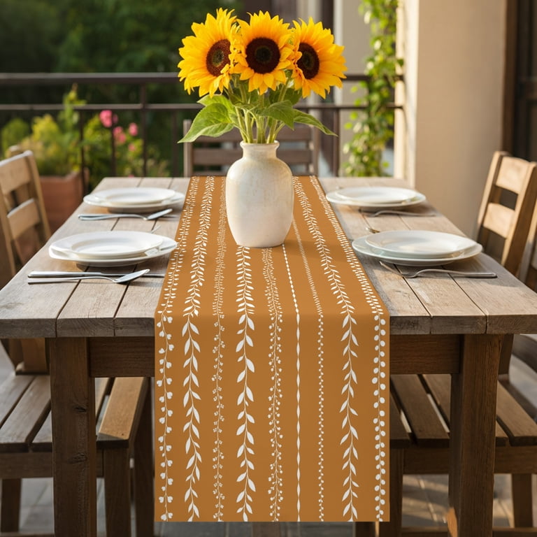 Table Runner Dresser Scarves 72 Inch Long,Muted Golden Leaf Vine ...