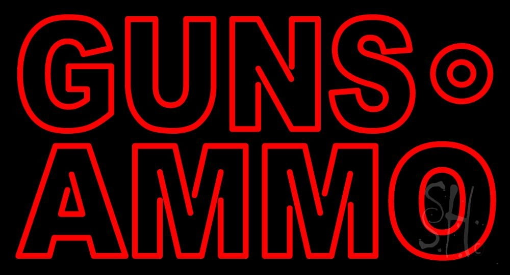 Red Guns Ammo LED Neon Sign 13 x 24 - inches, Black Square Cut Acrylic ...