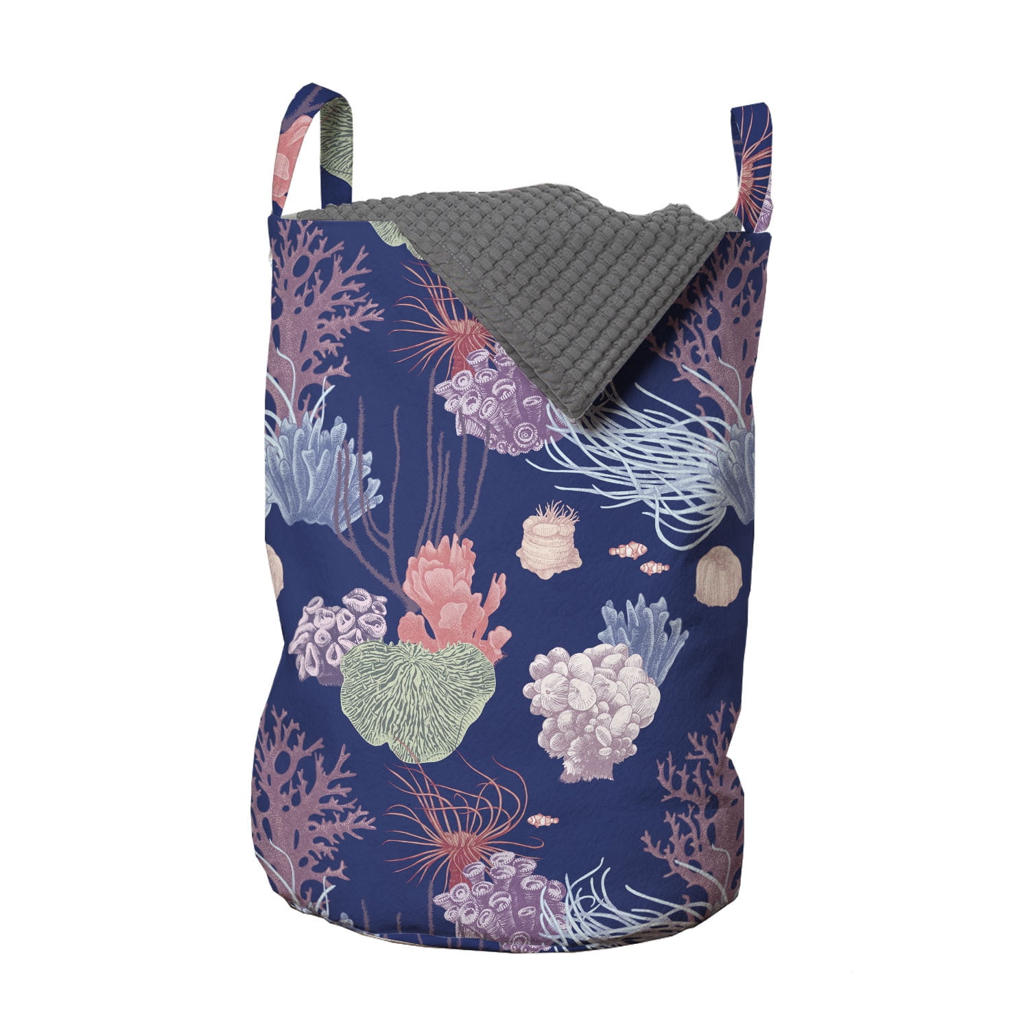 Nautical Laundry Bag, Marine Theme Colorful Sea Plants Pattern Hand ...