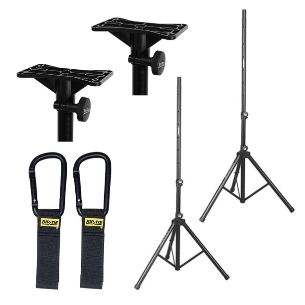 On Stage SS7761B All-Aluminum Tripod Speaker Stand x2 + On Stage ...