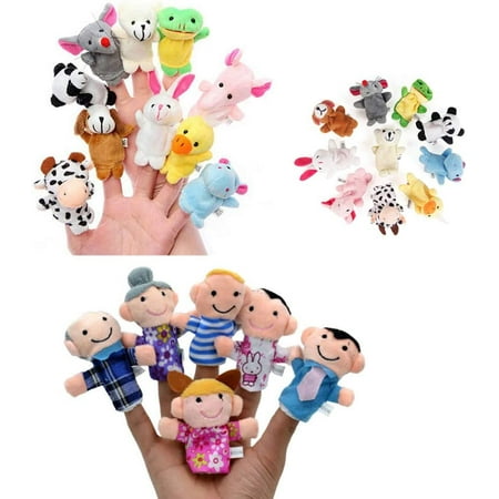 16pcs Finger Puppets Set 10 Animals 6 People Finger Family Members ...